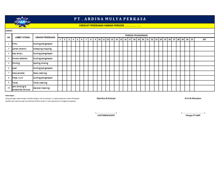Checklist LOBBY UTAMA | PDF