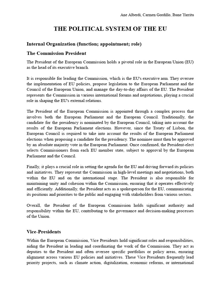 The Political System of The EU - Commission | PDF