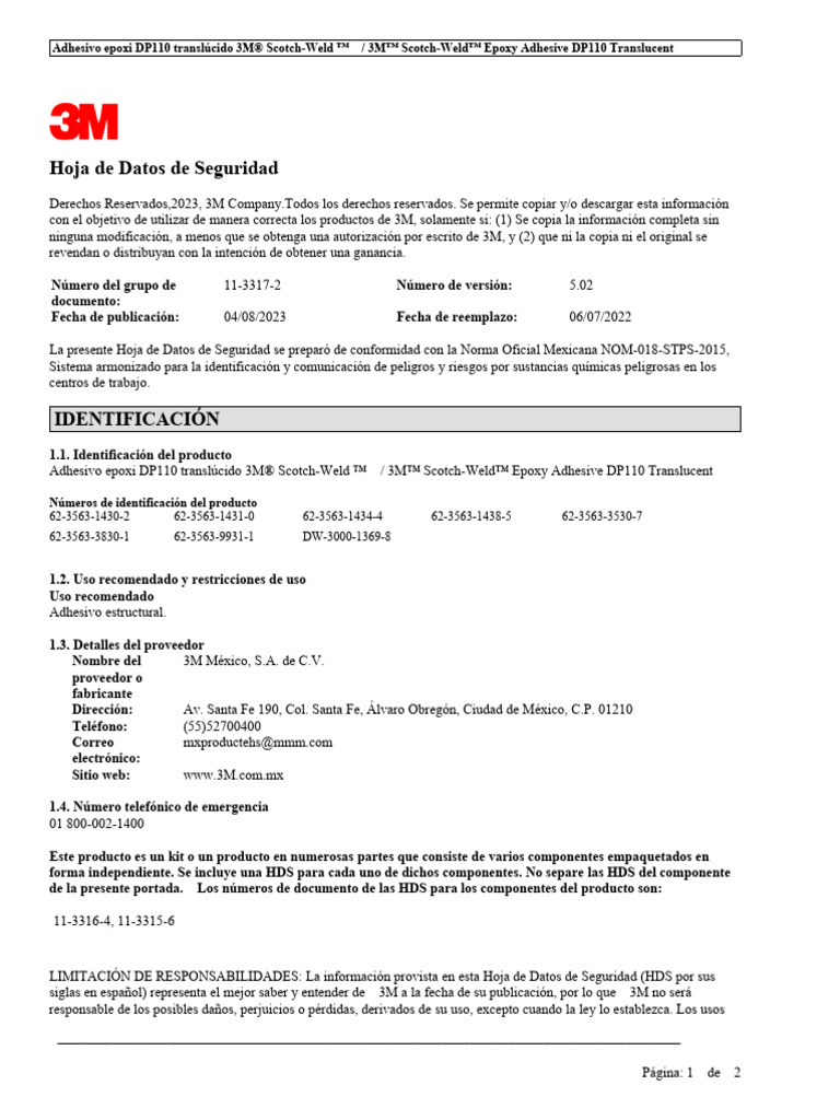 3M SCOTCH WELD EPOXY ADHESIVE DP110 | PDF