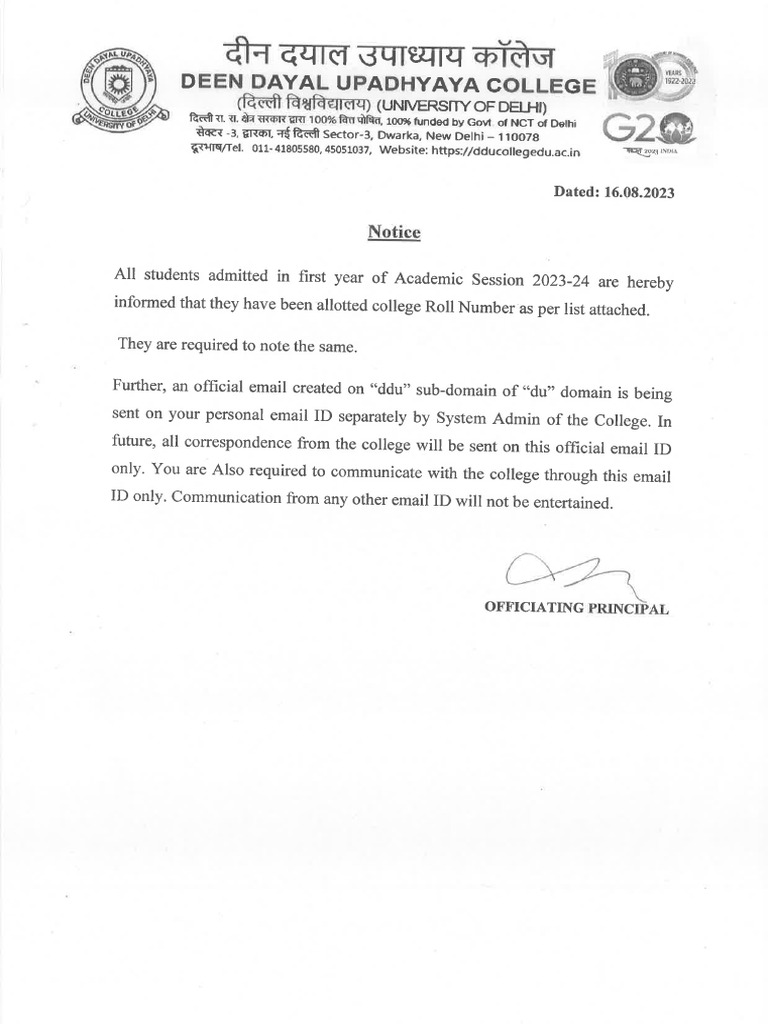 Roll Number Allotment 16082023 Signed | PDF