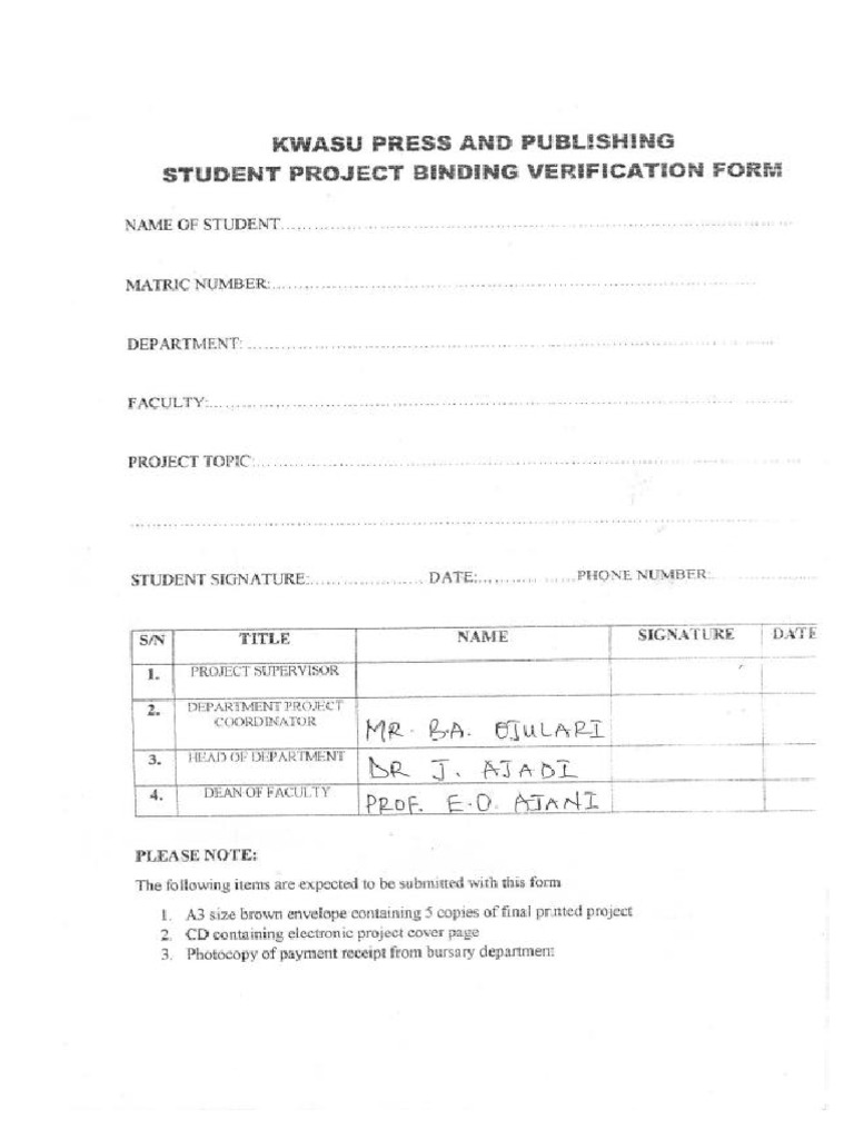 Project Binding Verification Form | PDF
