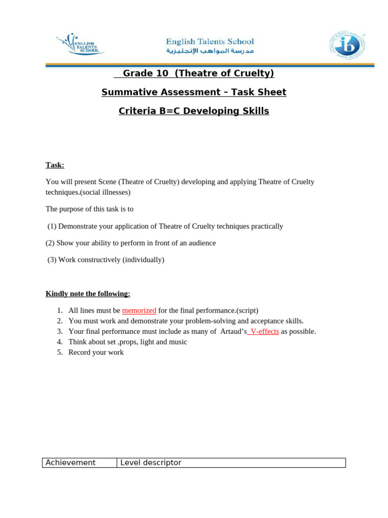 Task Sheet Criterion B | PDF