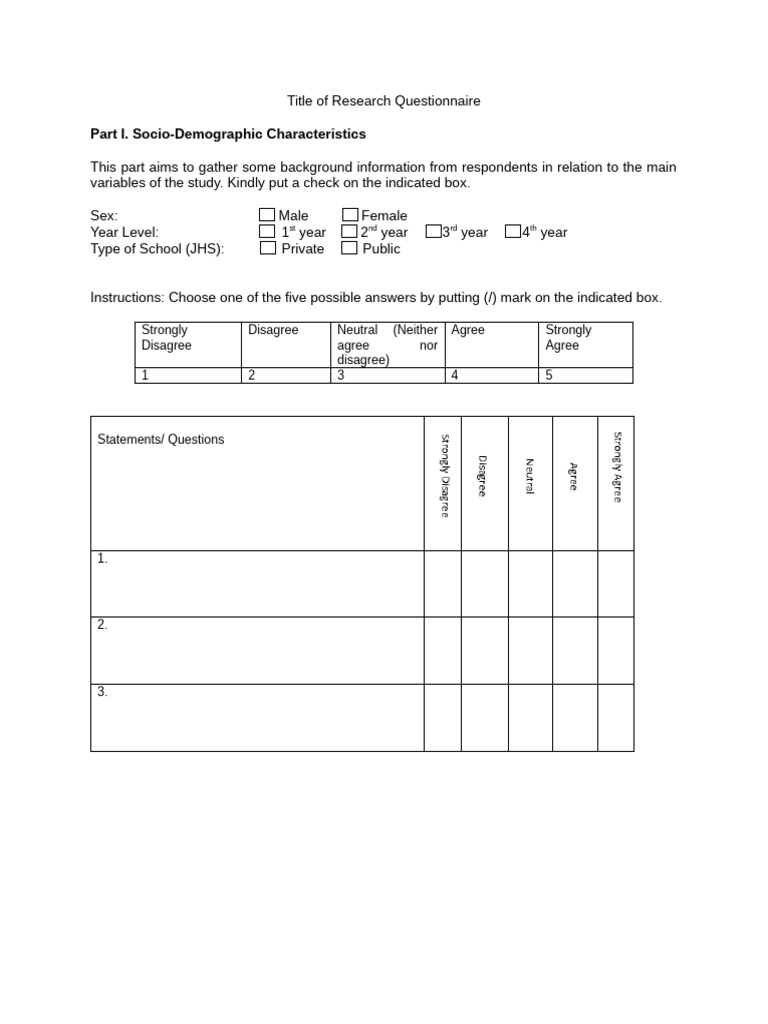 Research Questionnaire Template | PDF