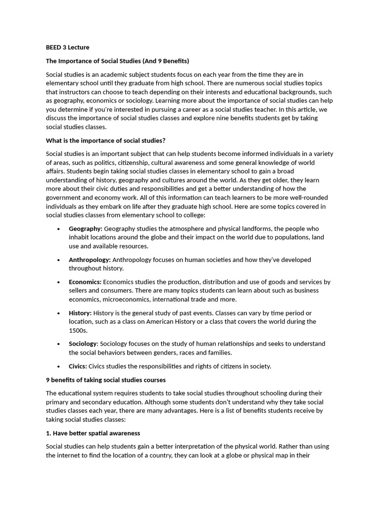Importance of Social Studies Explained | PDF | Learning | Wellness