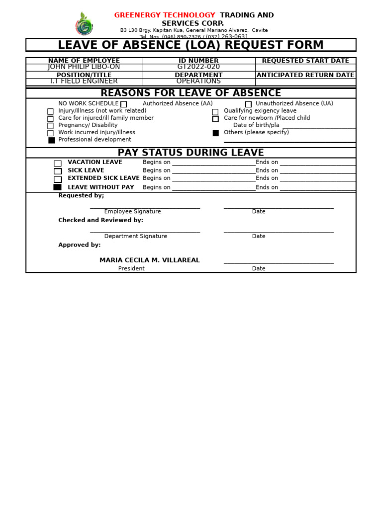 Revised Loa Form | PDF