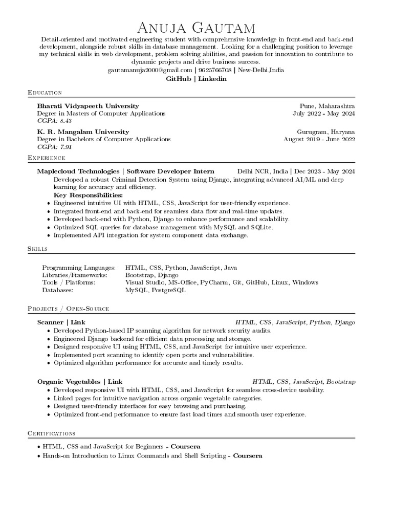Anuja - Gautam-Resume - Anuja Gautam | PDF