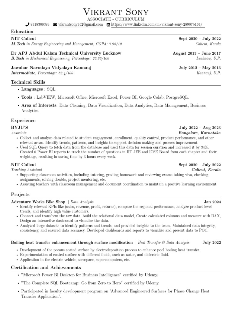 Vikrant Sony Resume - Vikrant Sony | PDF
