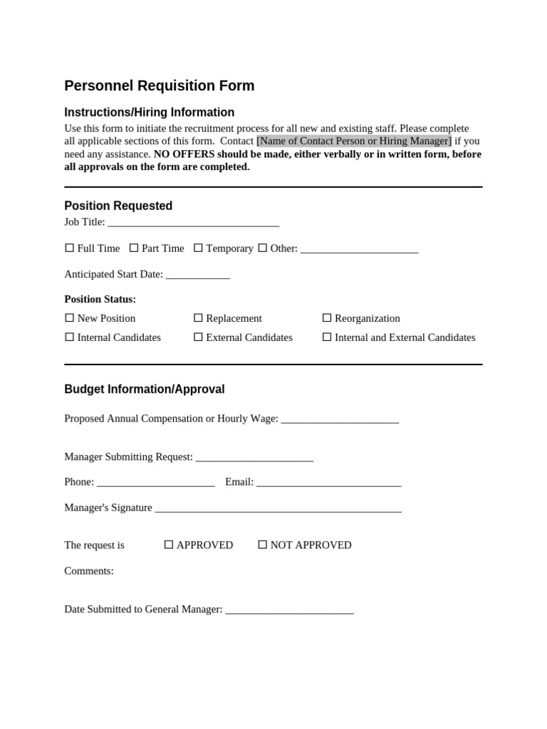 Personnel Requisition Form | PDF