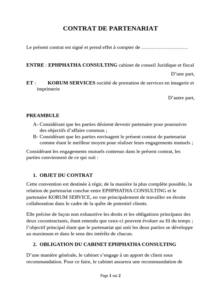 CONTRAT DE PARTENARIAT | PDF