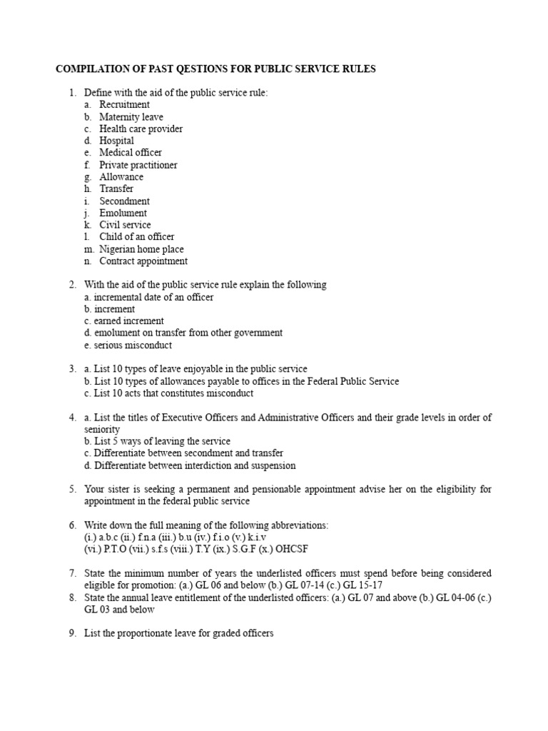 Public Service Rules Past Questions | PDF | Government | Social Science