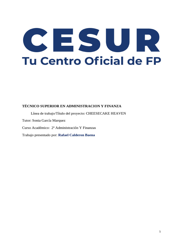 Proyecto Administración y Finanzas RAFA CALDERON | PDF | Tarta de queso | Negocios