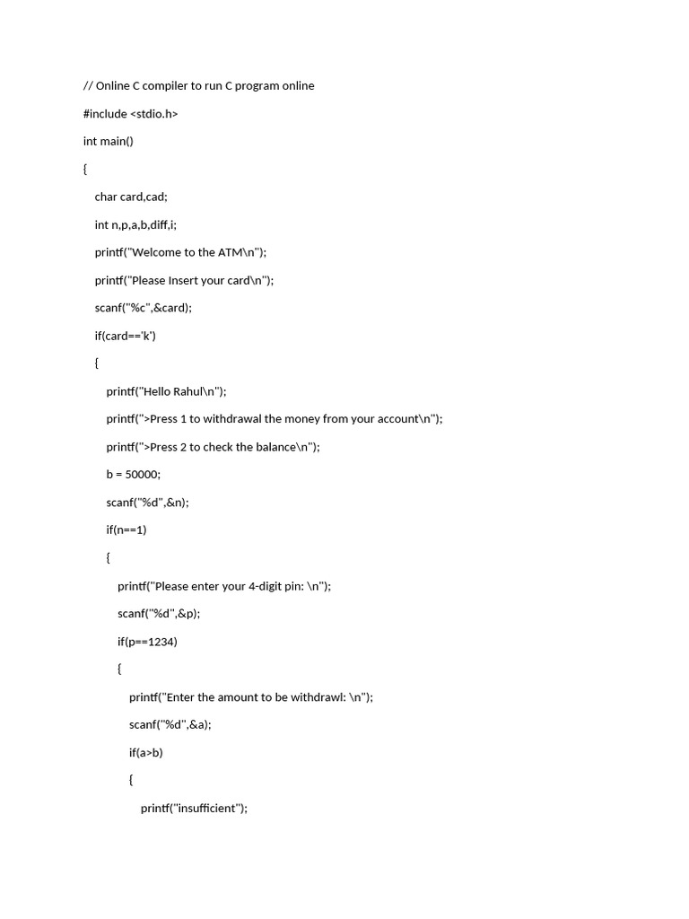 Atm Machine Source Code | PDF