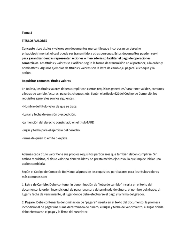 comercial tema 3 titulos valores | PDF
