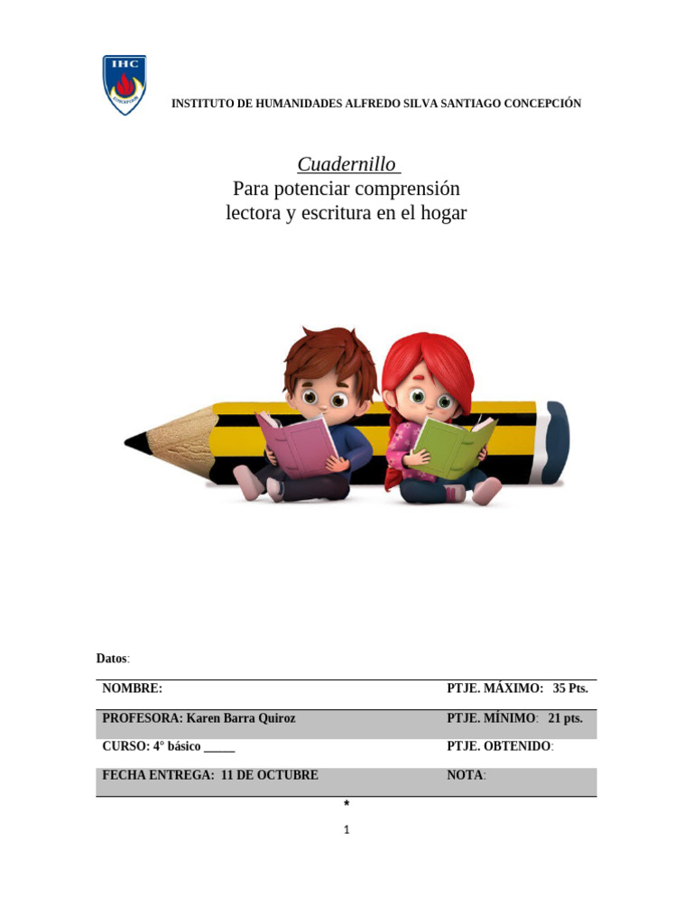 CUADERNILLO DE COMPRENSIÓN LECTORA - Al Hogar - 4° - 2024 | PDF