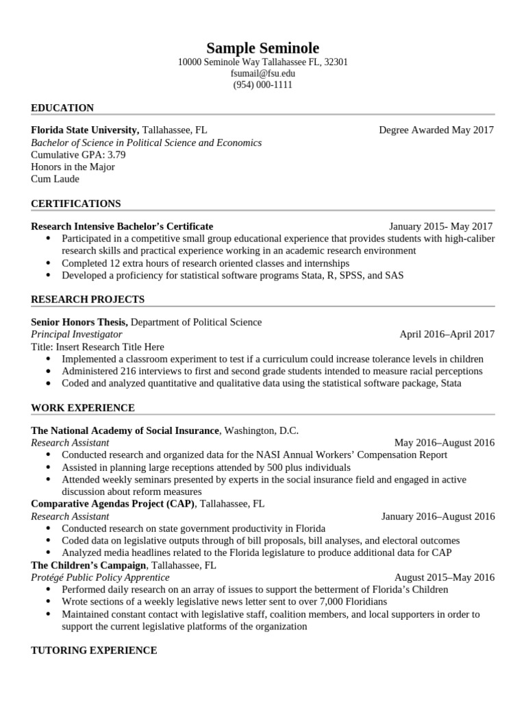 Sample Political Science Resume | PDF