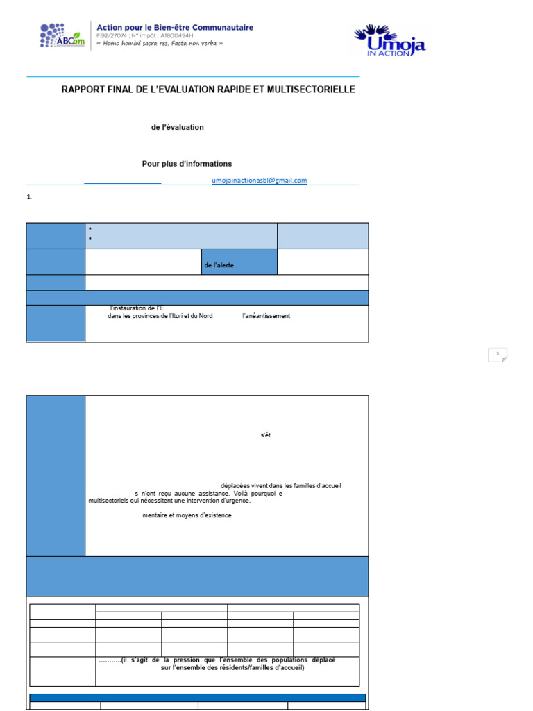 RAPPORT D ABCOM Dans La ZS de Kibua Sur L Axe Kashebere Kibua EH3959 ...