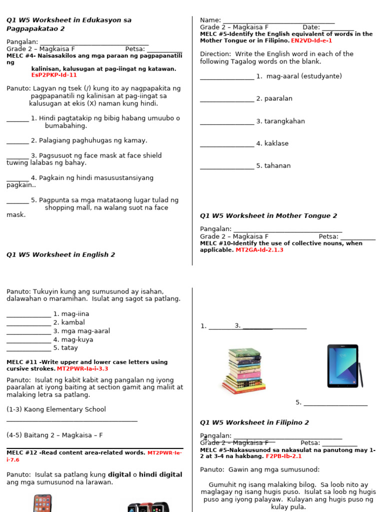 New Activity Sheets Q1 W5. | PDF