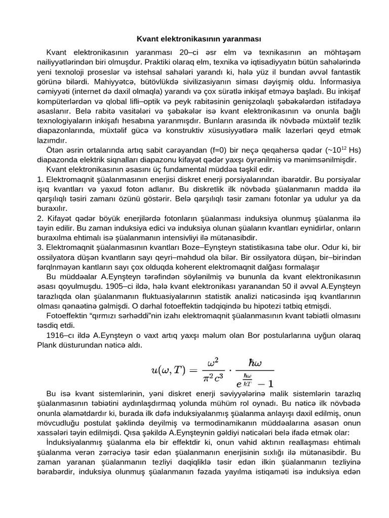 Kvant Elektronikasının Yaranması | PDF