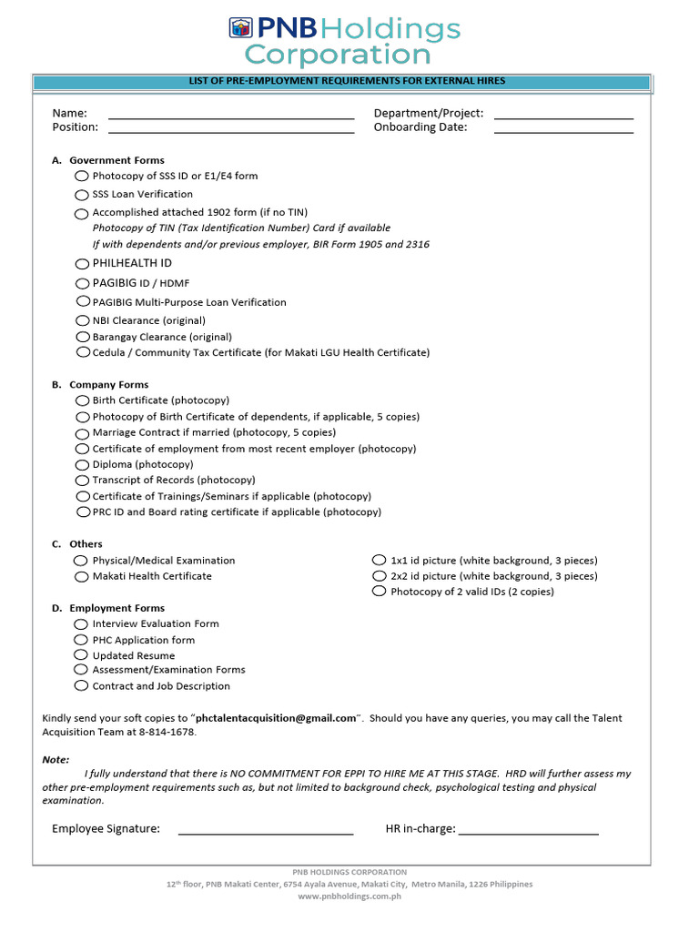 PHC Requirements Checklist | PDF