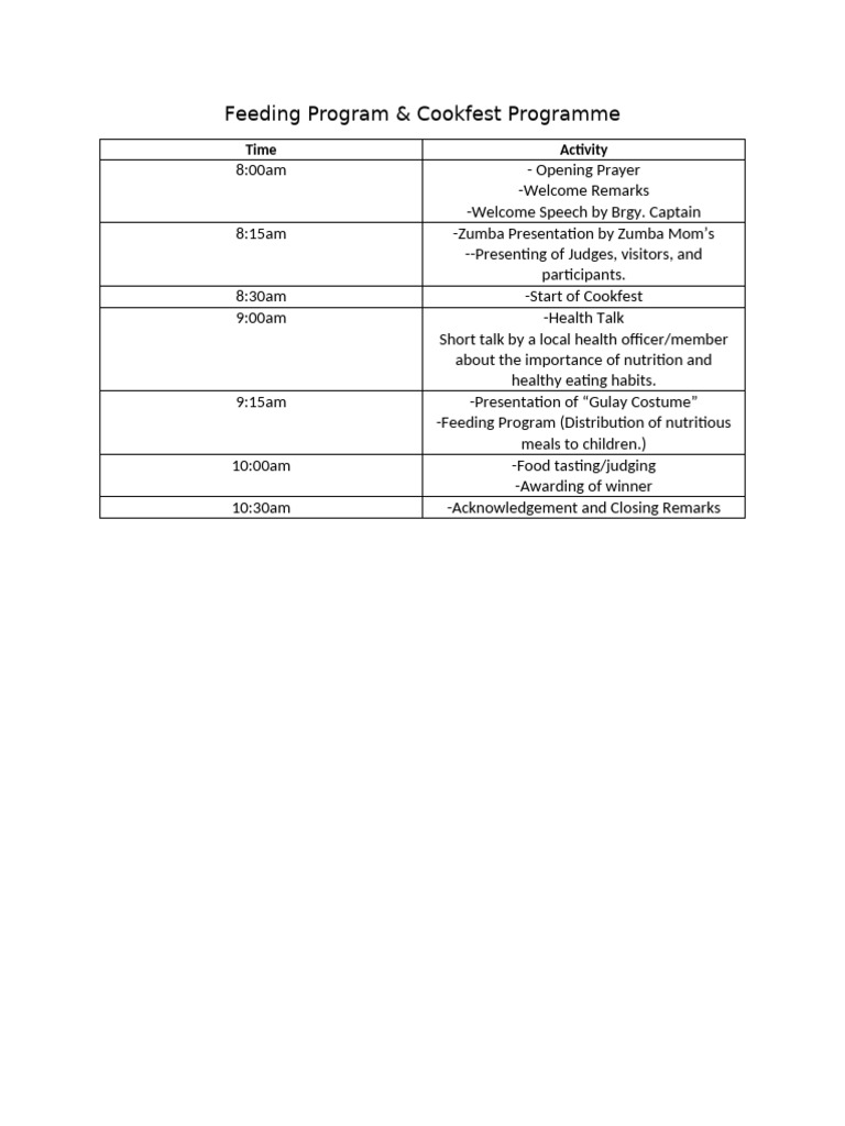 Feeding Program&Cookfest Programme | PDF