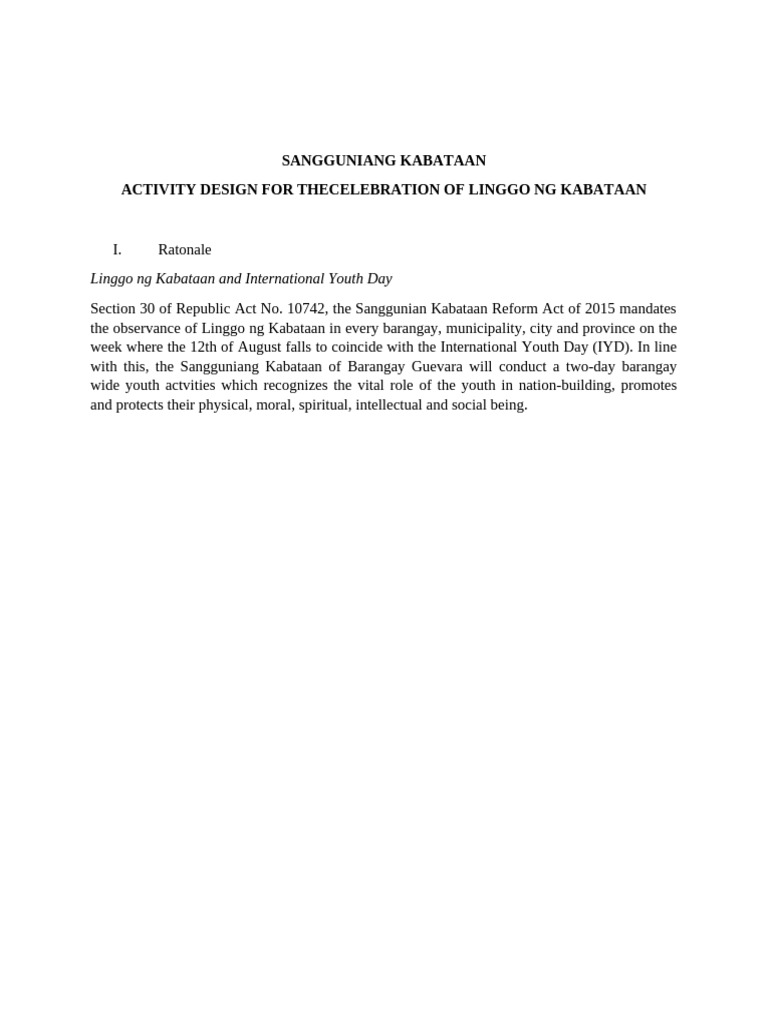 Linggo ng Kabataan Activity Design | PDF