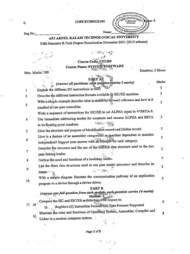 Cst305 s5 System Software Dec 2021 2019 SCH | PDF