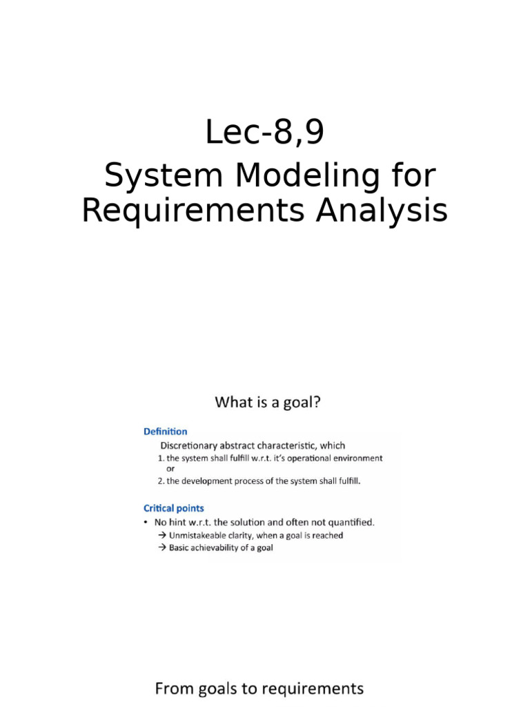 Lec-8,9, System Modeling for Requirements Analysis | PDF
