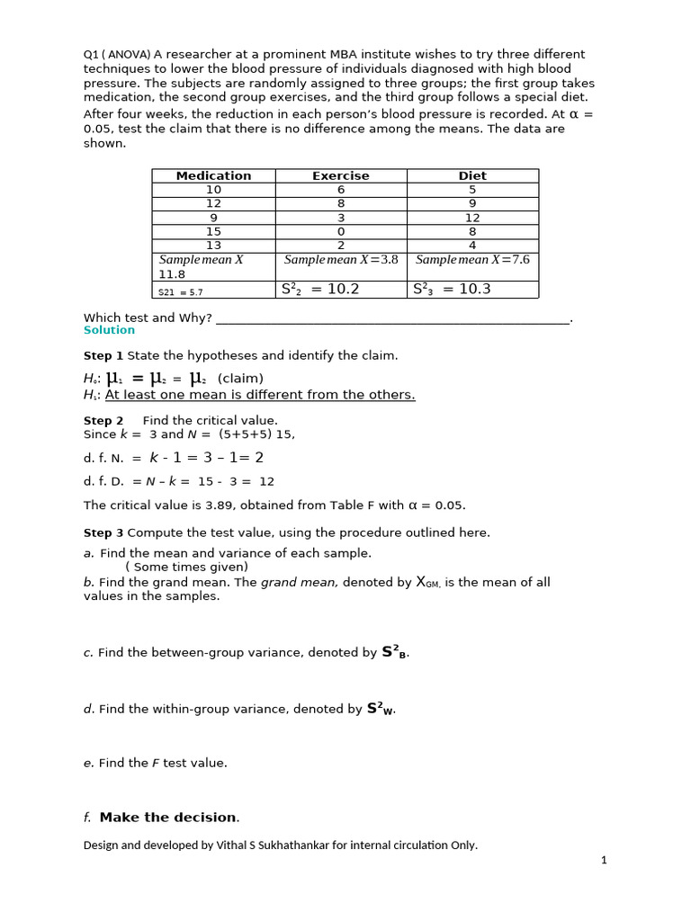ANOVA Solved Examples | PDF