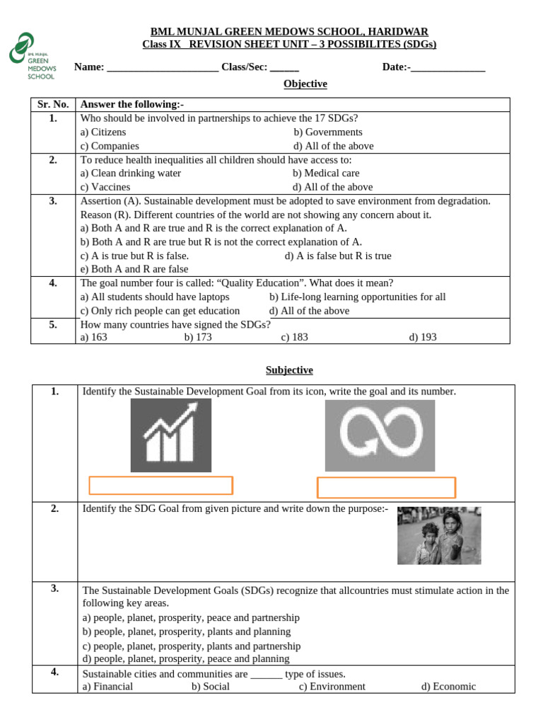 Revision Sheet Unit - 3 SDG | PDF