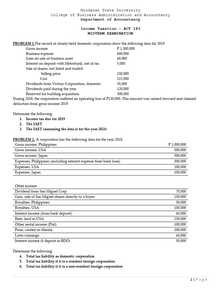 Midterm Exam | PDF | Taxes | Finance & Money Management