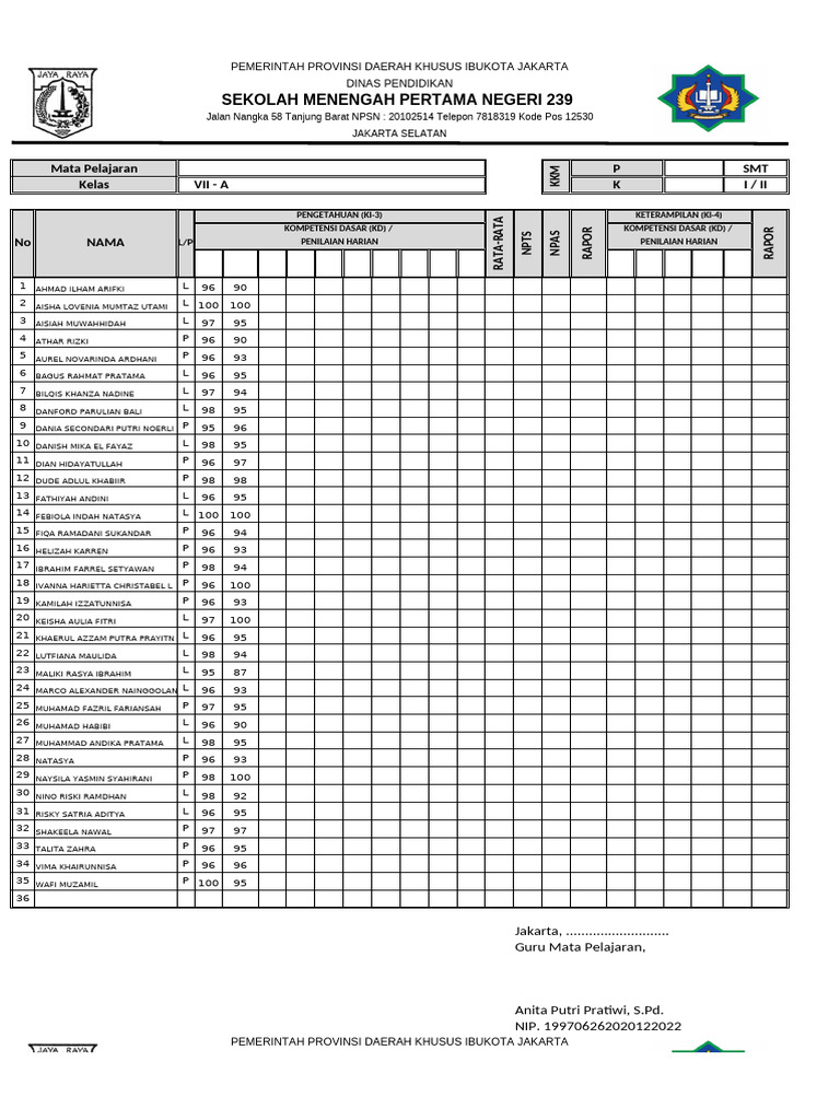 Blangko Nilai 7, 8, 9 | PDF