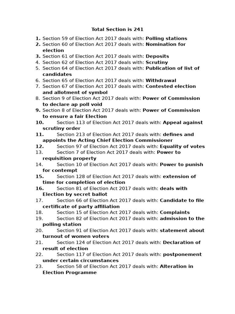 Sections of Election Act 2017 | PDF