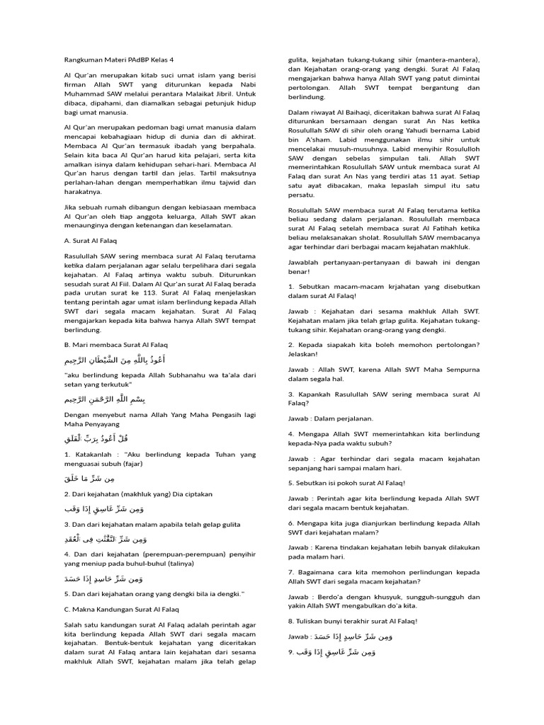 Rangkuman Materi PAdBP Kelas 4 | PDF