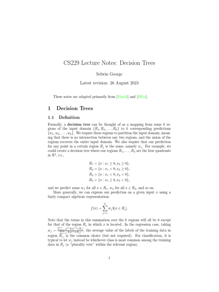 Cs229 Notes Decision Trees | PDF
