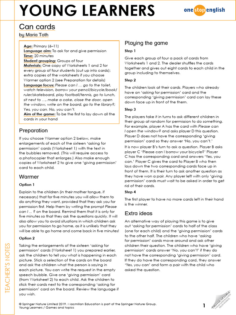 Young Learners Can Cards | PDF