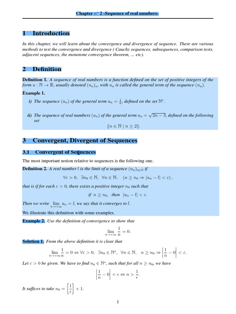 Chapter. Sequence of Real Numbers | PDF
