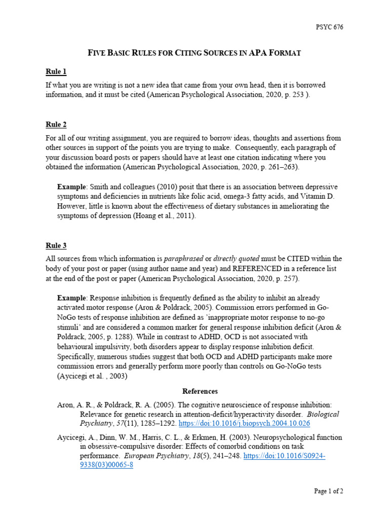 PSYC676 5 Basic Rules For Citing in APA Format | PDF