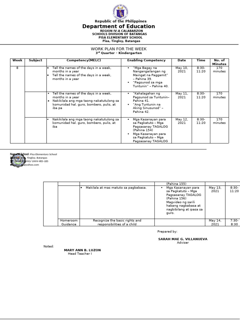 Week 8 WP Kinder | PDF
