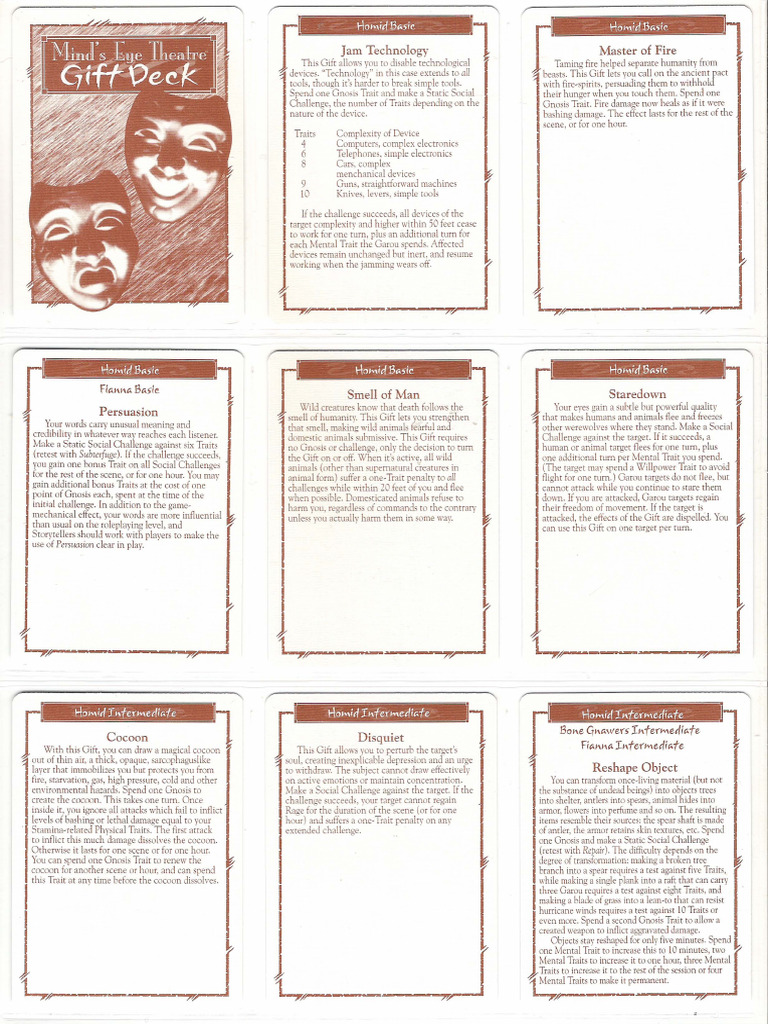Werewolf The Apocalypse - Minds Eye Theatre - Gift Deck | PDF