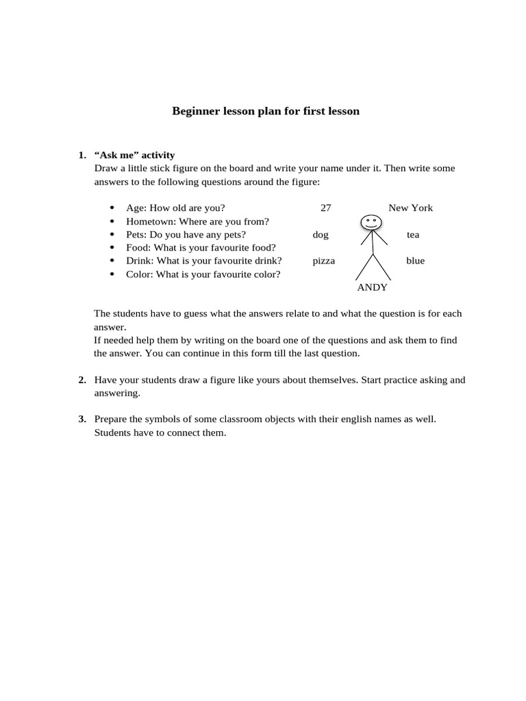 Beginner lesson plan for first lesson | PDF