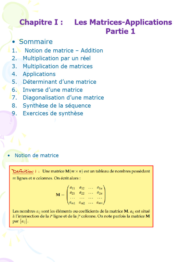 LES MATRICES-chapitre1-2024 - 240313 - 022005 | PDF