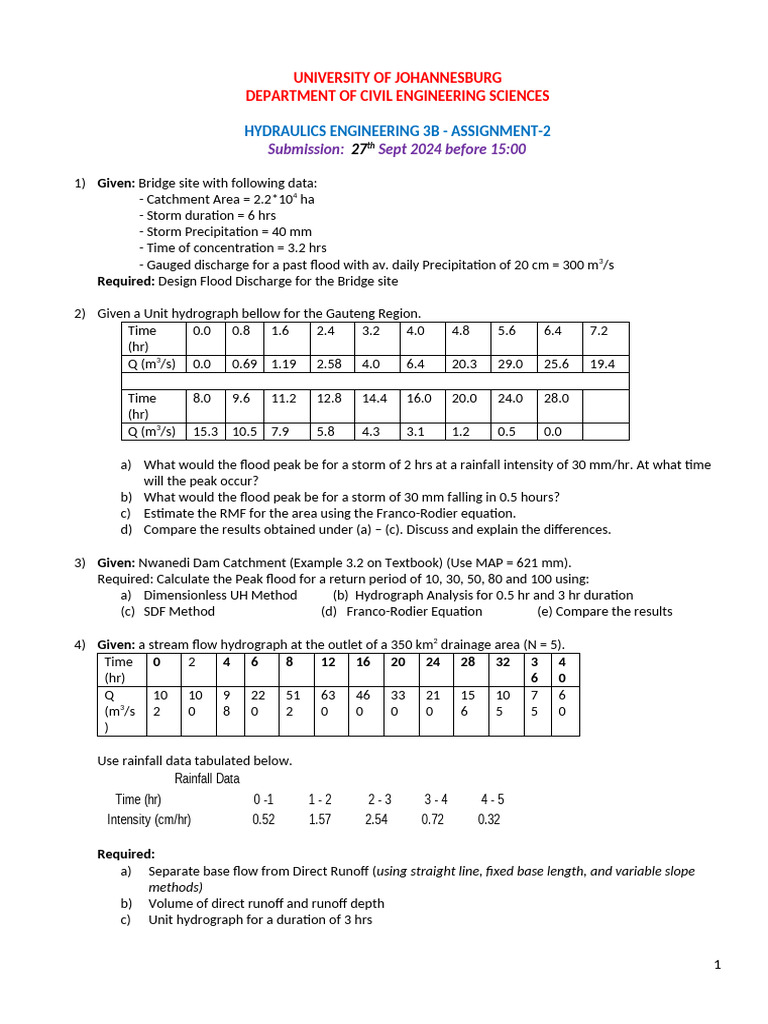 Hydraulics 3B_Assignment 2 | PDF