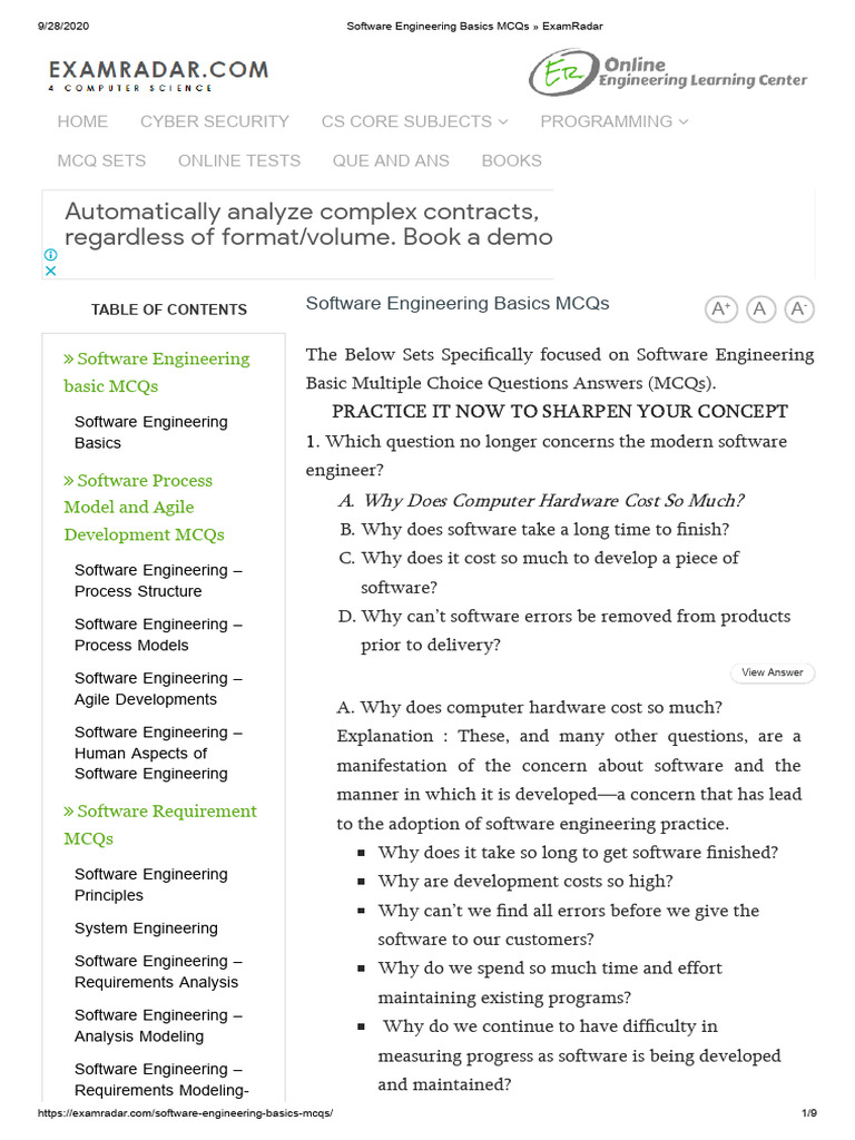 Software Engineering Basics MCQs ExamRadar | PDF