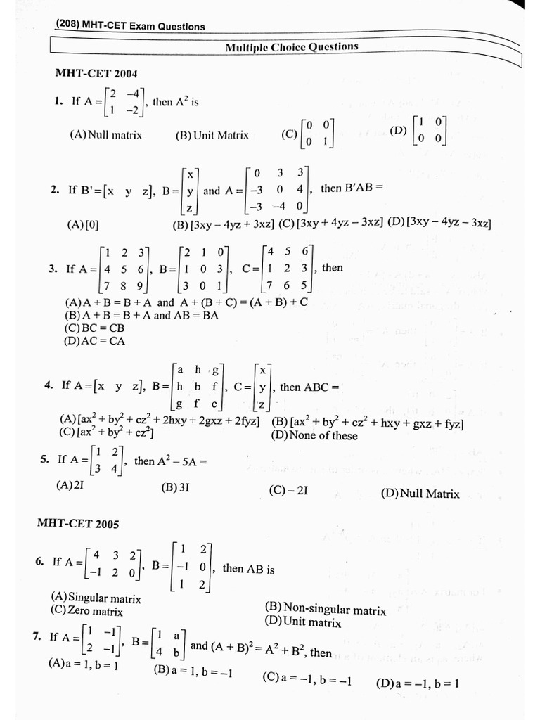 Matrices CET PYQs | PDF
