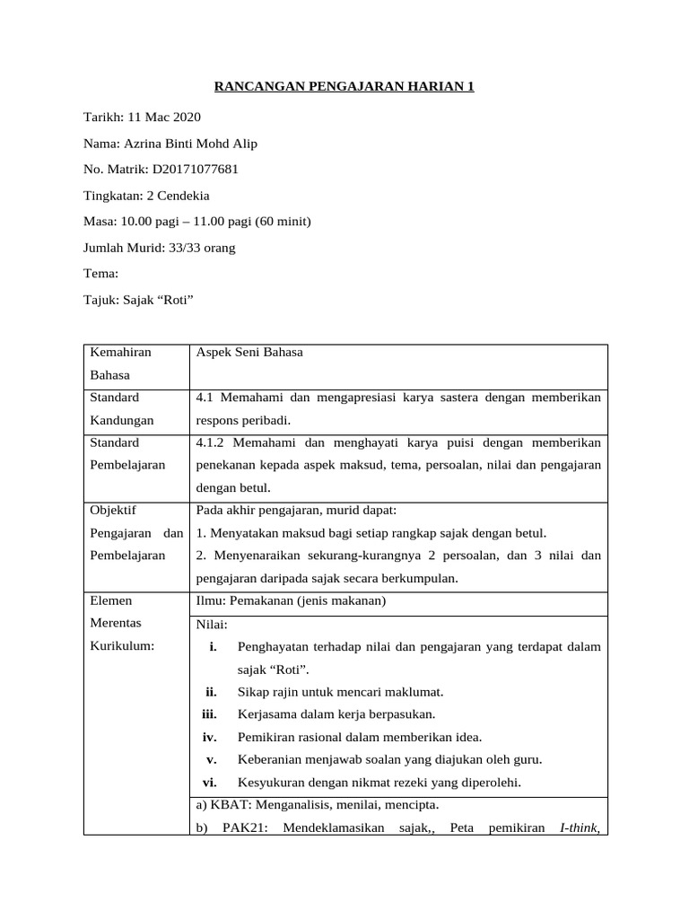 RPH 2 Sajak Roti | PDF