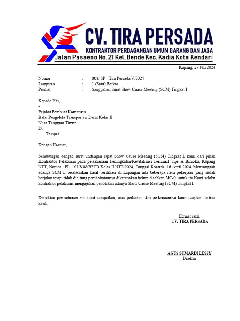 Surat Sanggahan SCM 1 - 124506 | PDF