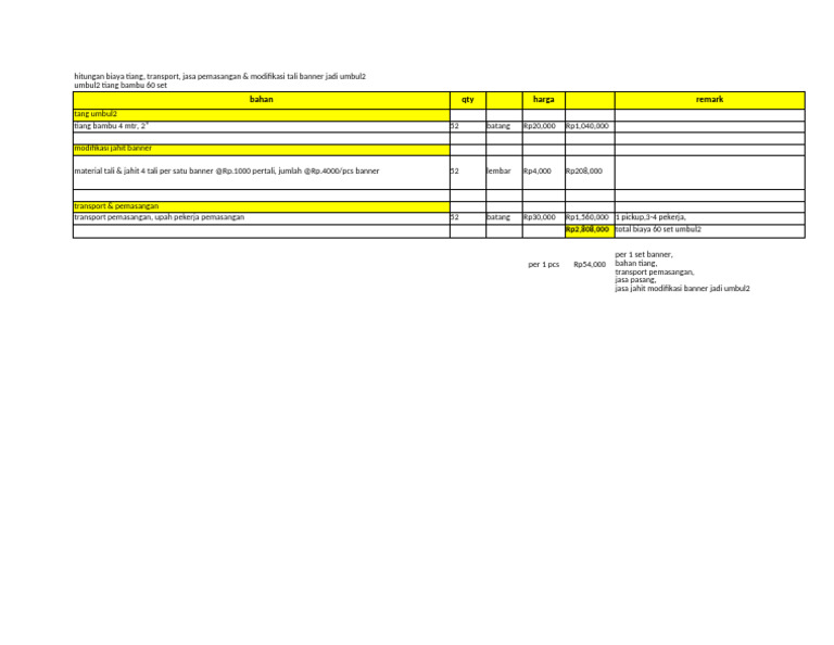 Hitung Banner Tiang Bambu 52 Pcs | PDF