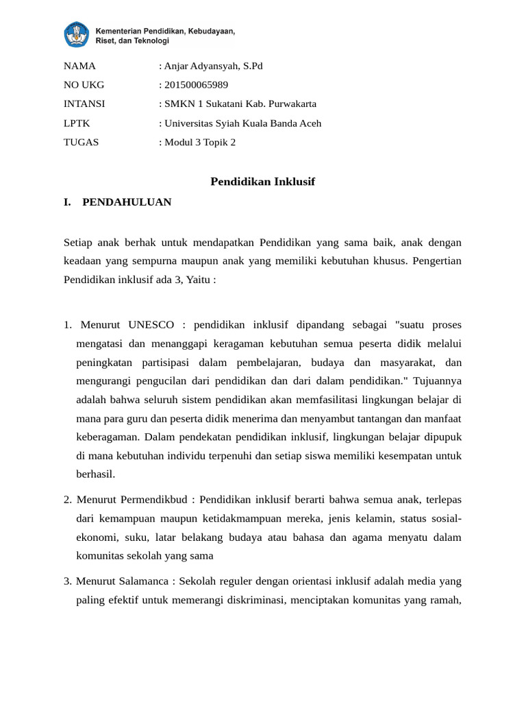 Jurnal Model 3 Topik 2 Pendidikan Inklusif | PDF