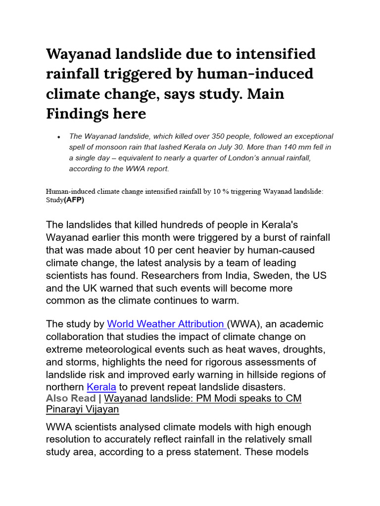 Geography - Wayanad Landslide | PDF