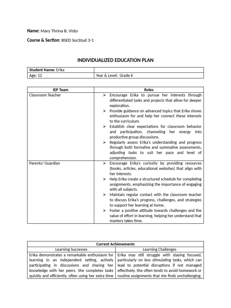 Individualized Education Plan - Visto | PDF | Learning | Career & Growth
